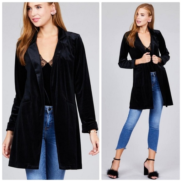 Jackets & Coats | Black Long Open Velvet Blazer Jacket | Poshmark